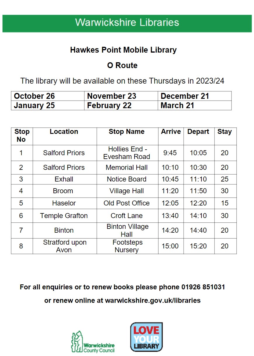 Mobile Library Timetable – Salford Priors Parish Council